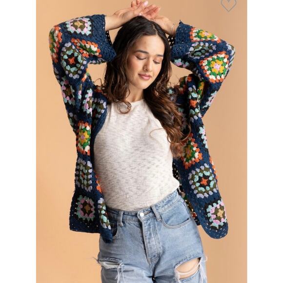 SAACHI | Sweaters | Saachi Granny Square Crochet Kimono Boho Handmade ...